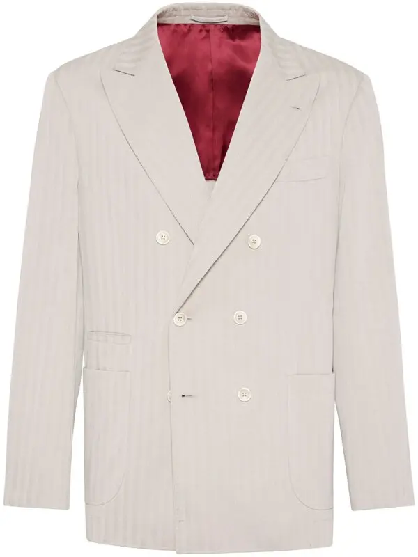 Brunello Cucinelli Striped Double-breasted Blazer - Neutrals