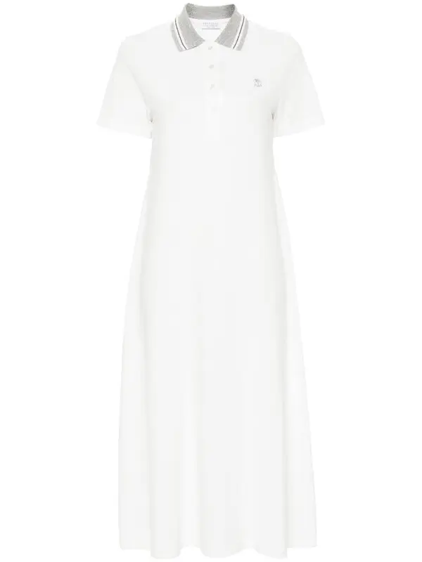 Brunello Cucinelli Cotton Piqué Polo Midi Dress - White