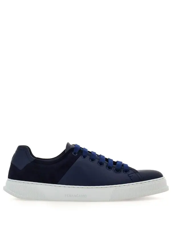 FERRAGAMO Leather Lace-up Sneakers - Blue