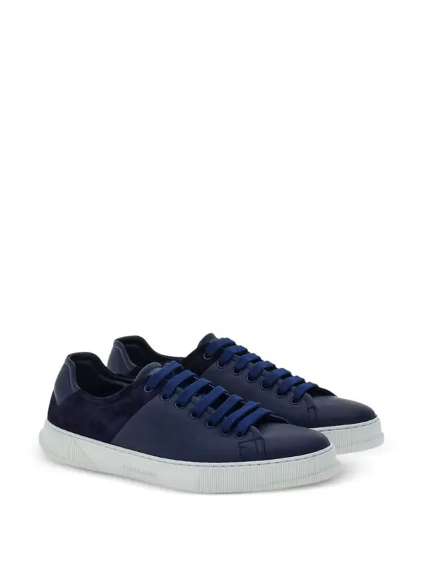 FERRAGAMO Leather Lace-up Sneakers - Blue