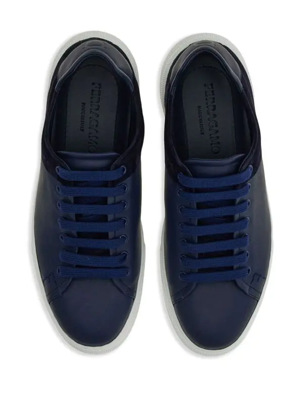 FERRAGAMO Leather Lace-up Sneakers - Blue
