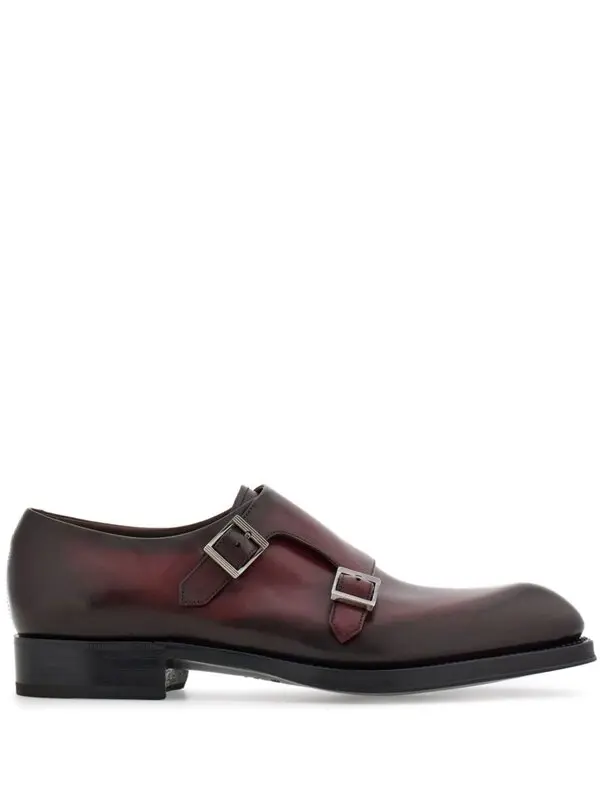 FERRAGAMO Tramezza Double Monk Strap Shoes - Red