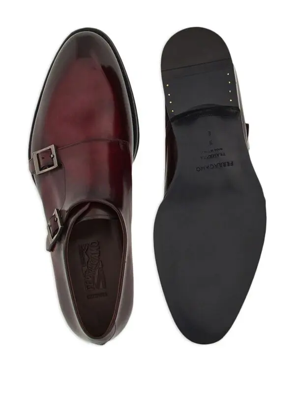 FERRAGAMO Tramezza Double Monk Strap Shoes - Red
