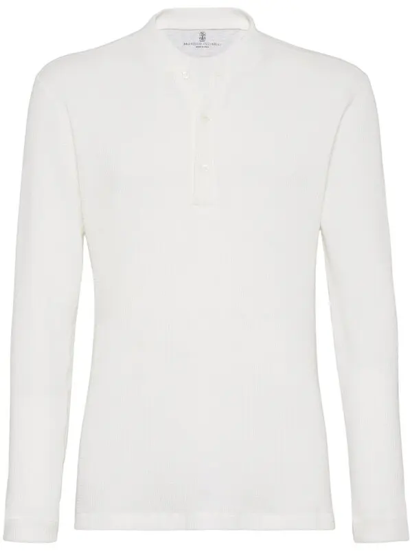 Brunello Cucinelli Waffle-knit Cotton Henley T-shirt - White