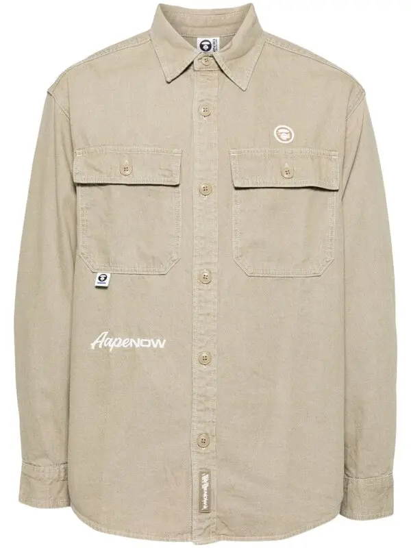 AAPE BY *A BATHING APE Logo-appliqué Denim Shirt - Brown