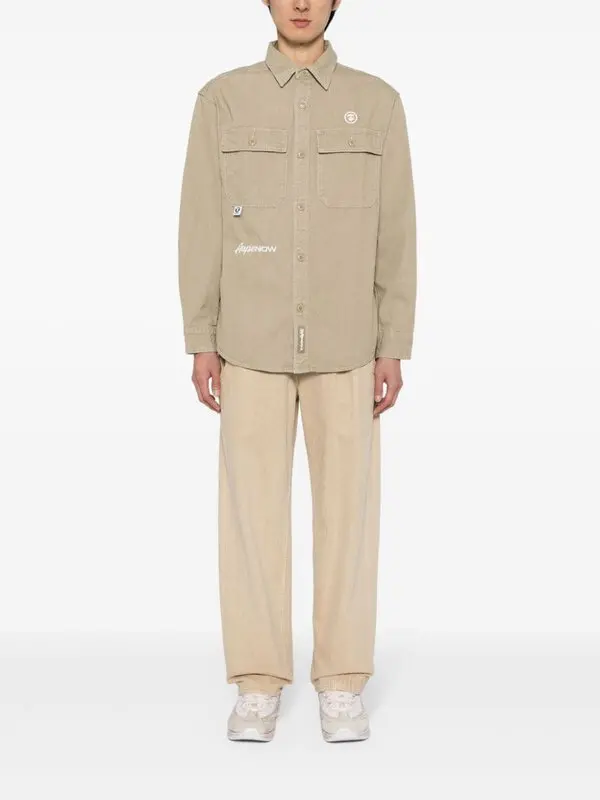 AAPE BY *A BATHING APE Logo-appliqué Denim Shirt - Brown