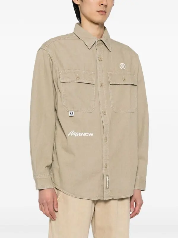 AAPE BY *A BATHING APE Logo-appliqué Denim Shirt - Brown