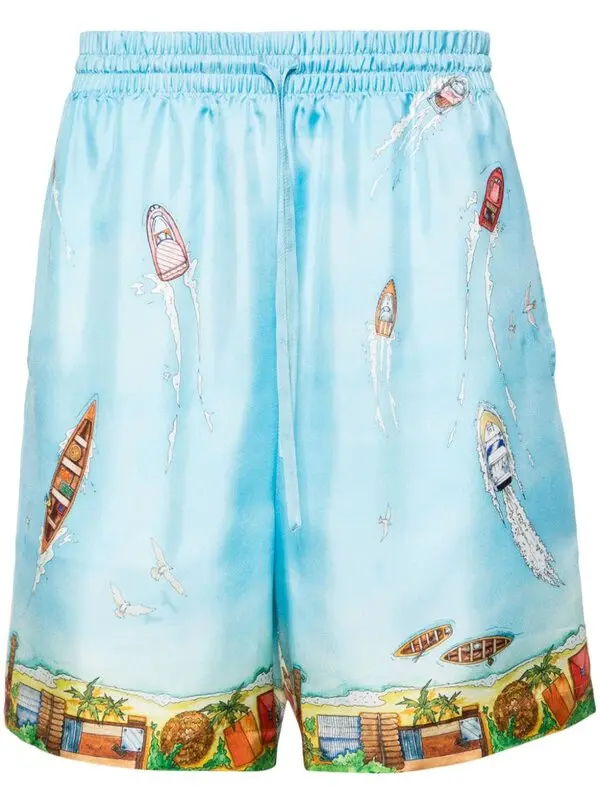Casablanca Maison Sur Piloti Silk Shorts - Blue