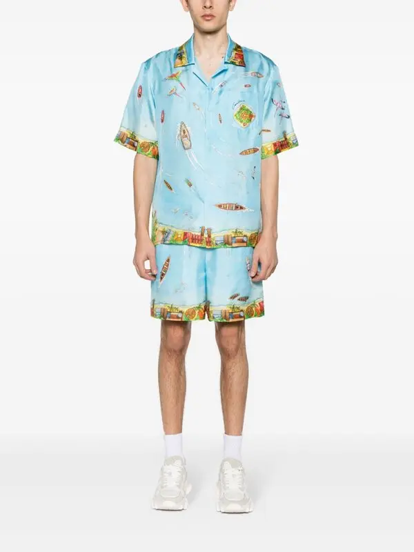 Casablanca Maison Sur Piloti Silk Shorts - Blue