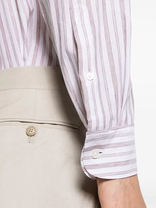LARDINI Halo-stripe Classic-collar Shirt - Pink