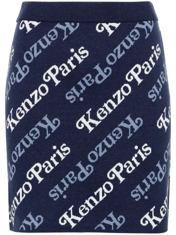 Kenzo Verdy Logo Intarsia Knit Mini Skirt - Blue