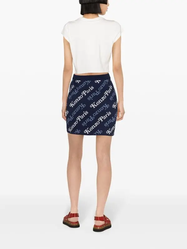 Kenzo Verdy Logo Intarsia Knit Mini Skirt - Blue