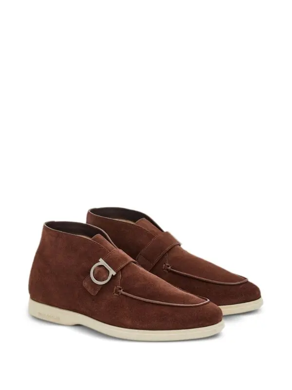 FERRAGAMO Gancini-buckle Suede Boots - Brown