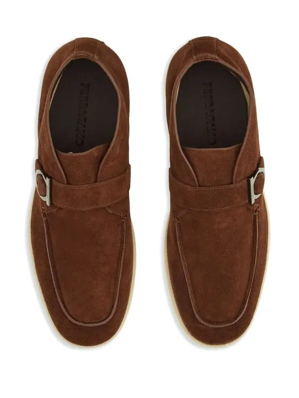FERRAGAMO Gancini-buckle Suede Boots - Brown