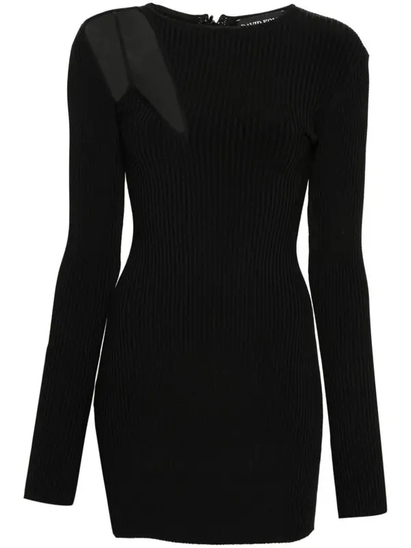 David Koma Ribbed Mesh Panel Mini Dress