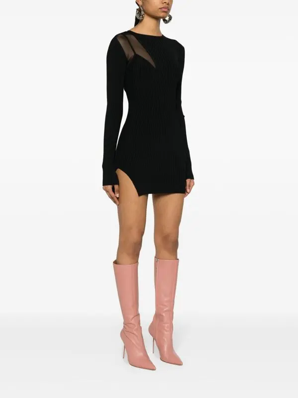 David Koma Ribbed Mesh Panel Mini Dress