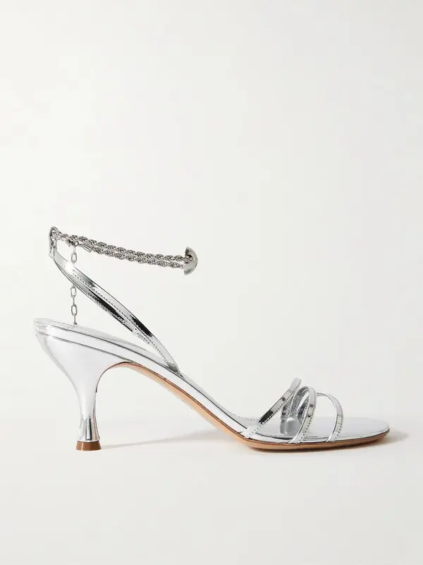 FERRAGAMO Denise Chain-embellished Mirrored-leather Sandals - Silver