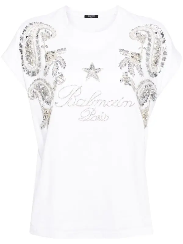 Balmain Crystal-embellished Cotton T-shirt - White