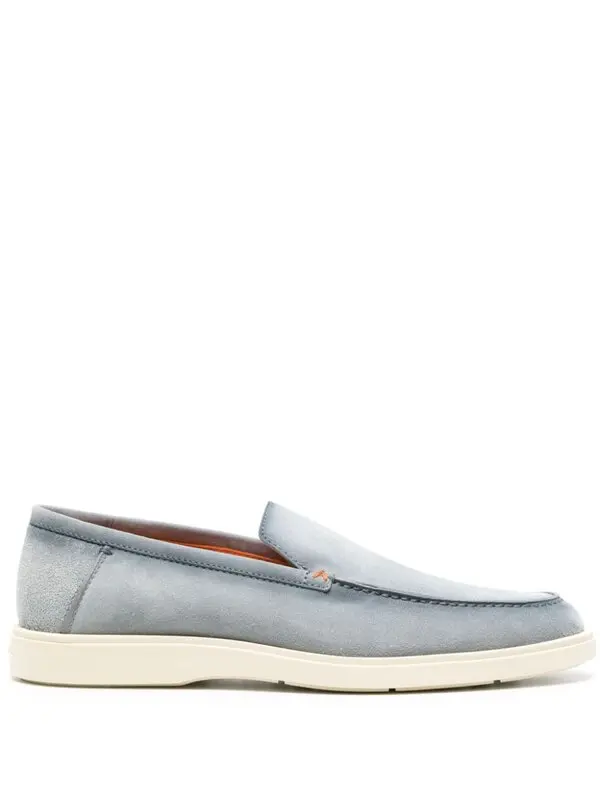 Santoni Almond-toe Suede Loafers - Blue