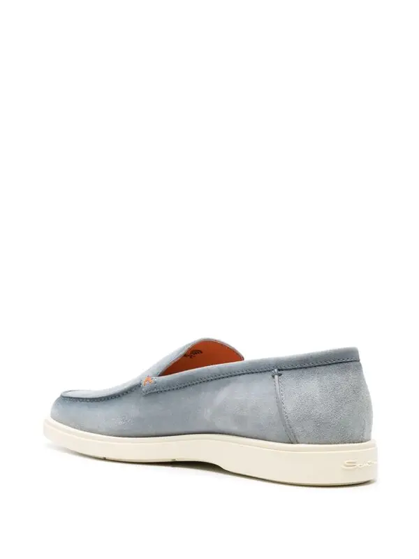 Santoni Almond-toe Suede Loafers - Blue