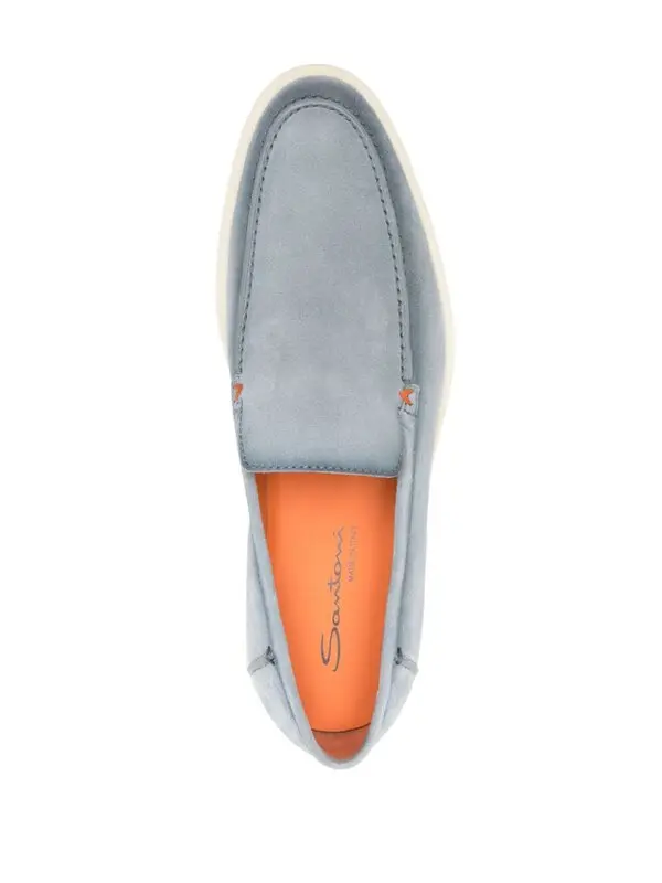 Santoni Almond-toe Suede Loafers - Blue
