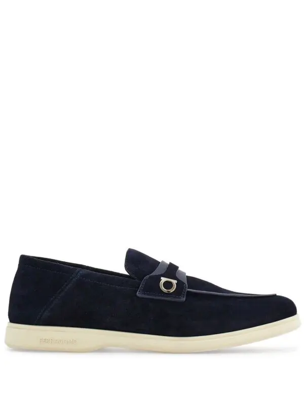 FERRAGAMO Gancini-detailed Suede Loafers - Blue