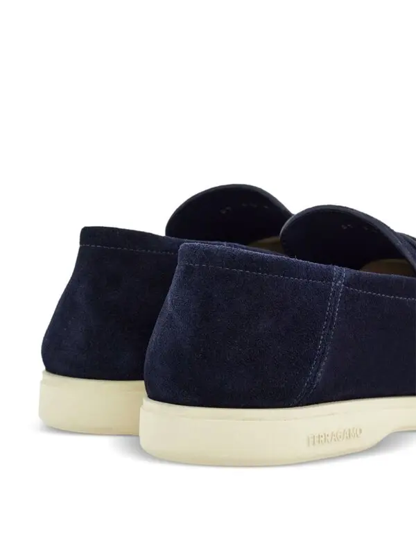 FERRAGAMO Gancini-detailed Suede Loafers - Blue