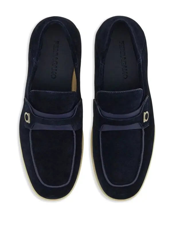 FERRAGAMO Gancini-detailed Suede Loafers - Blue