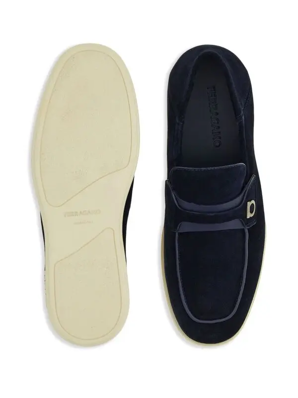 FERRAGAMO Gancini-detailed Suede Loafers - Blue