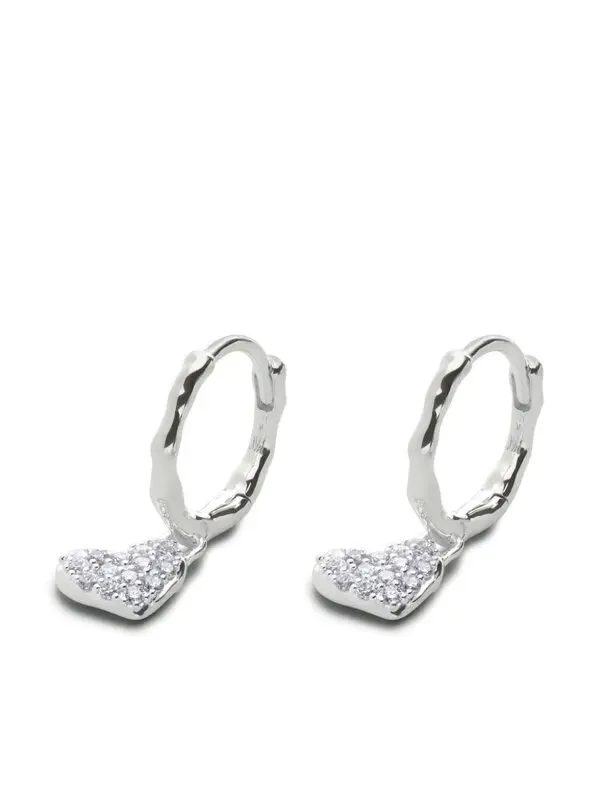 Monica Vinader Diamond Heart Drop Huggie Earrings - Silver