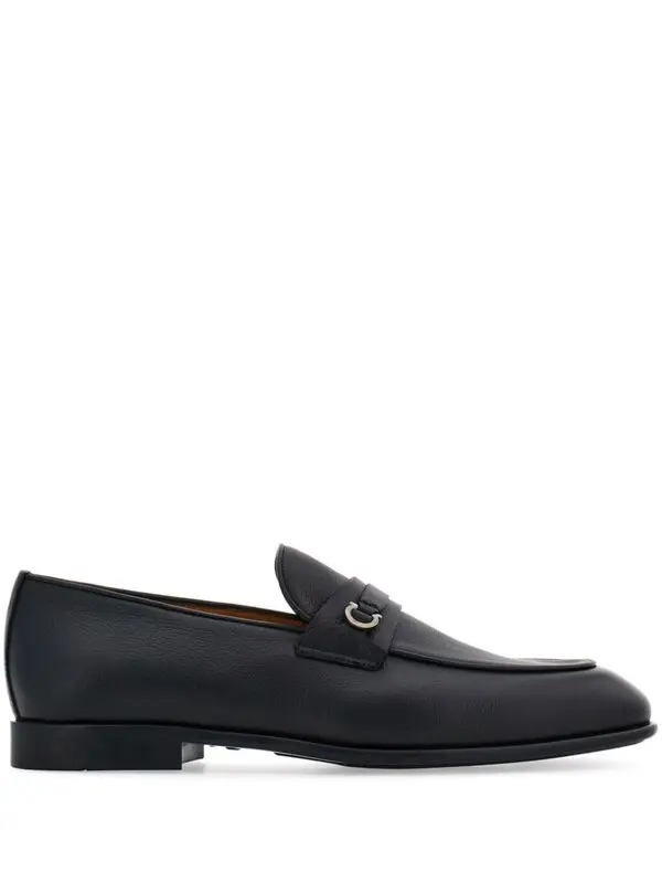 FERRAGAMO Gancini-plaque Leather Loafers - Black