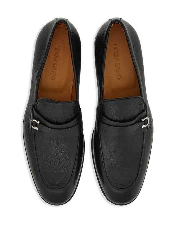 FERRAGAMO Gancini-plaque Leather Loafers - Black