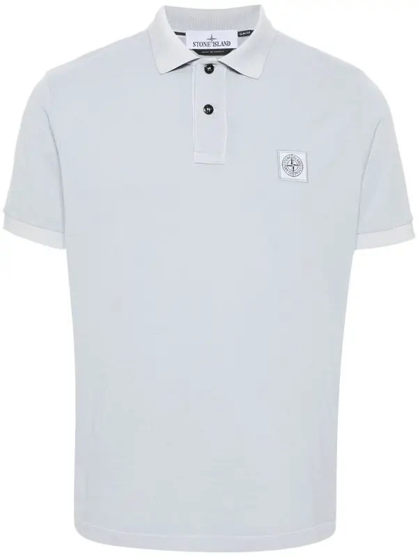 Stone Island Compass-appliqué Cotton Polo Shirt - Grey