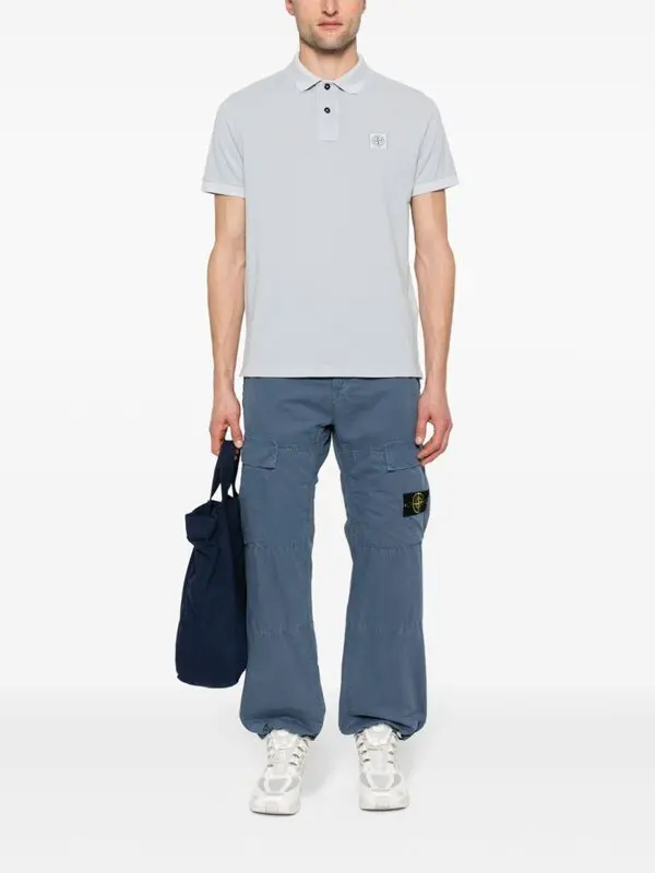 Stone Island Compass-appliqué Cotton Polo Shirt - Grey