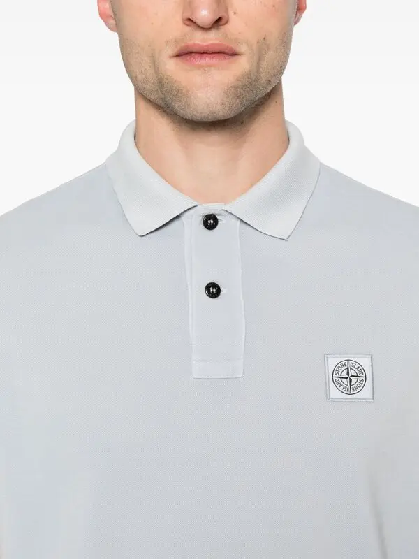 Stone Island Compass-appliqué Cotton Polo Shirt - Grey