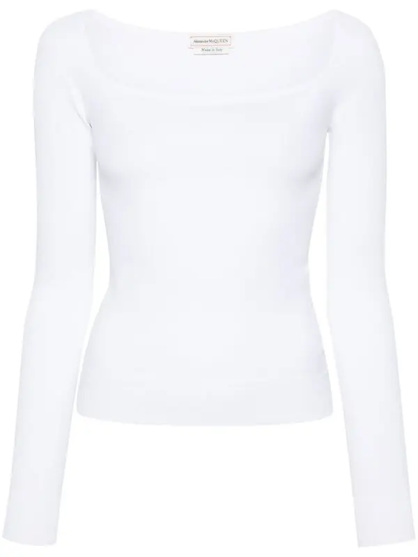 Alexander McQueen Square-neck Fine-knit Top - White