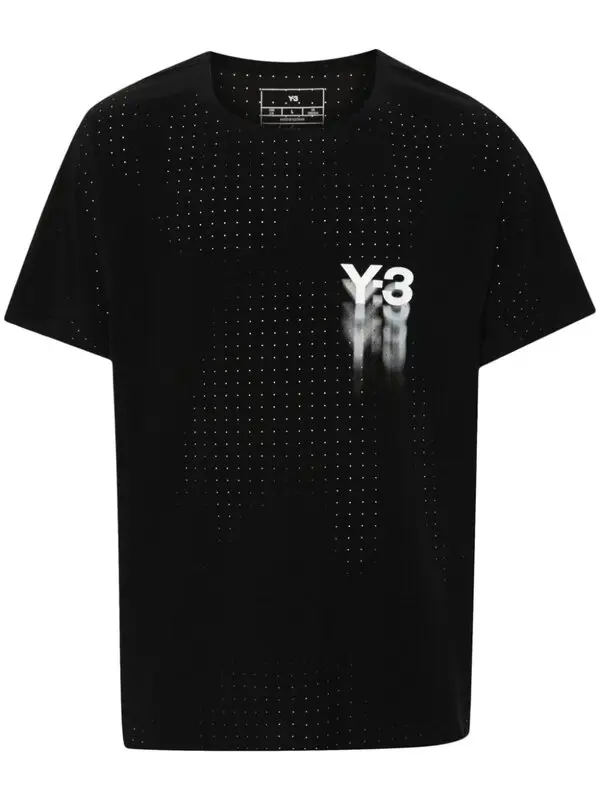Y3 Logo-print Perforated T-shirt - Black