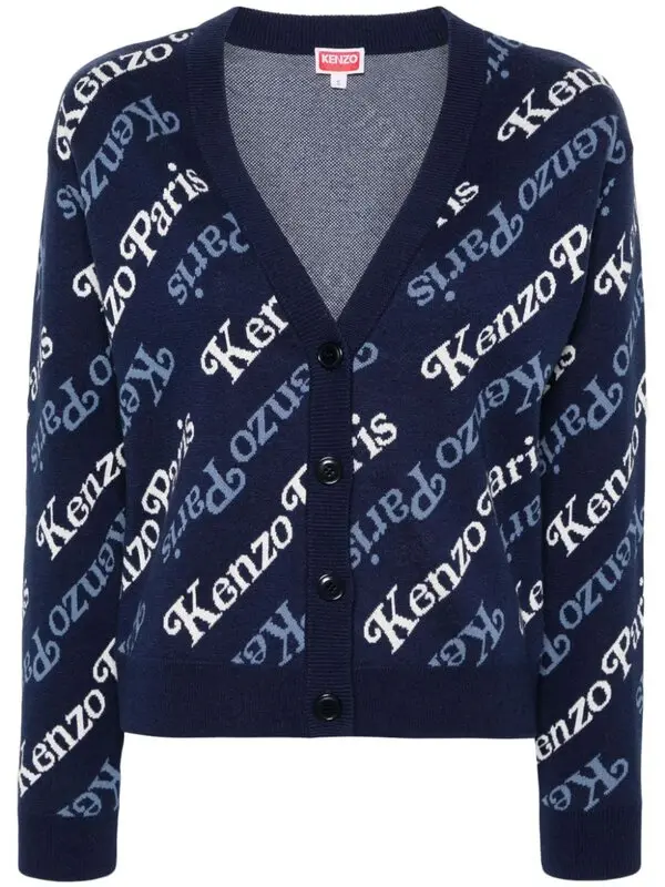 Kenzo Verdy Intarsia-logo Cropped Cardigan - Blue