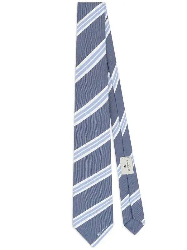 Etro Striped Silk-cotton Neck Tie - Blue
