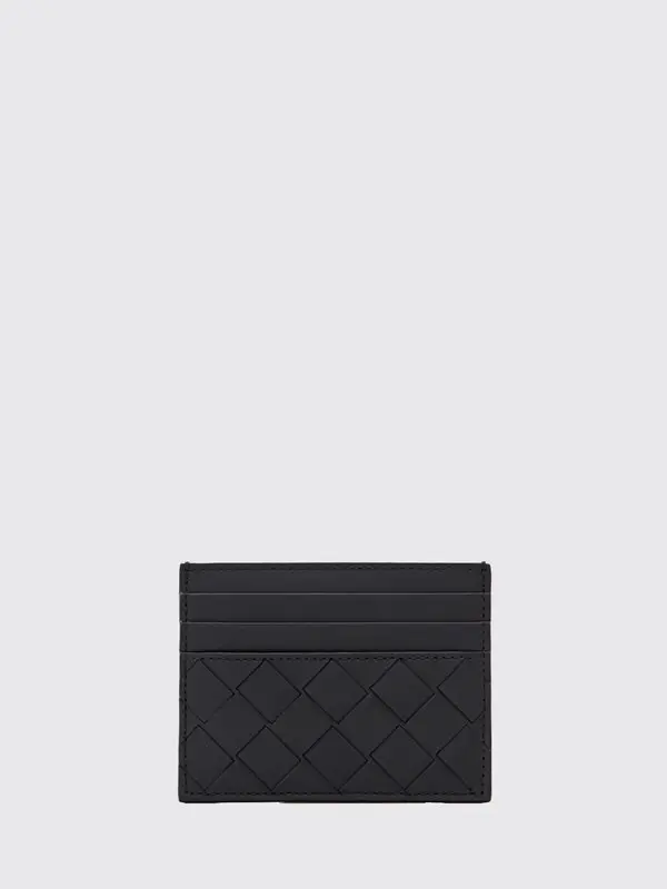 Bottega Veneta Credit Card Holder In Woven Leather - Black