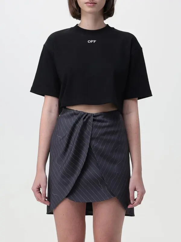 Off-White Off" Logo Cropped T-shirt - Black