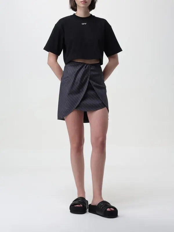 Off-White Off" Logo Cropped T-shirt - Black