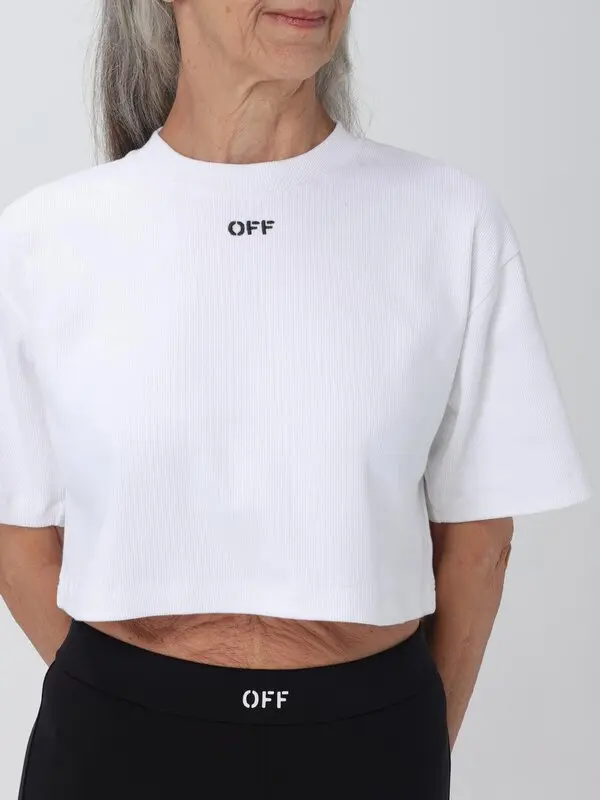 Off-White Off" Logo Cropped T-shirt - White