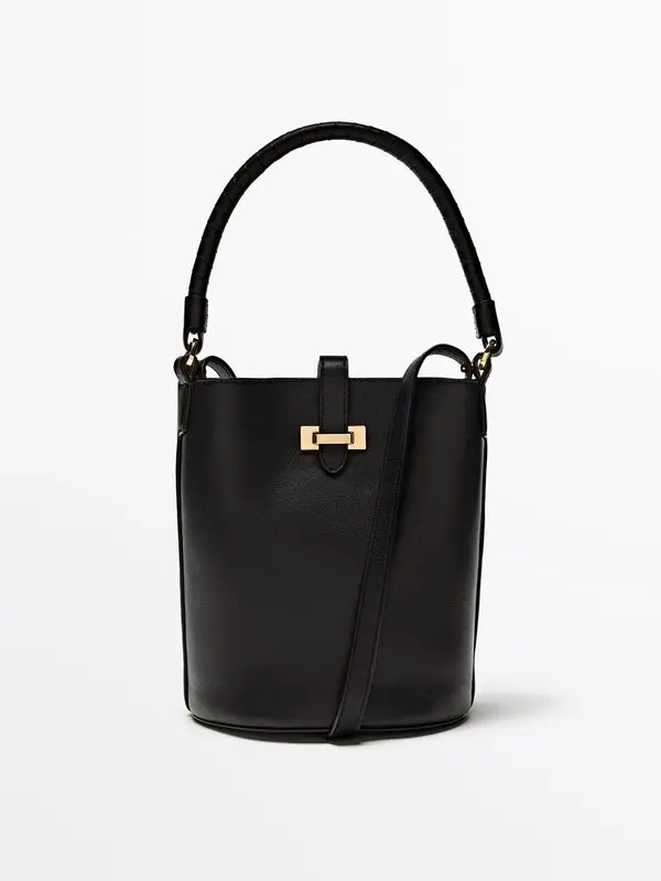 Massimo Dutti Nappa Mini Bucket Bag - Black | Editorialist