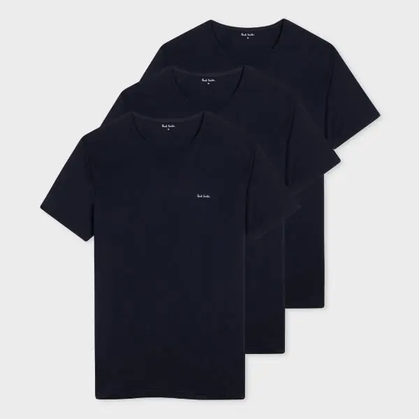 Paul Smith Organic Cotton Logo Lounge T-shirts Three Pack - Blue