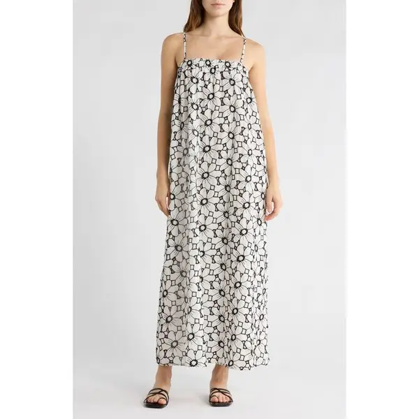 Topshop Floral Embroidered Swing Dress - White Multi
