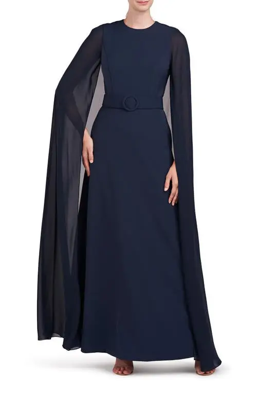 KAY UNGER Freya Belted Cape Gown