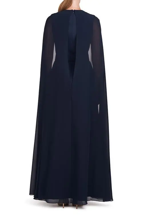 KAY UNGER Freya Belted Cape Gown