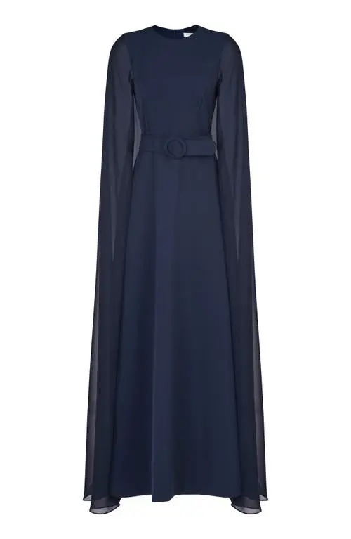 KAY UNGER Freya Belted Cape Gown