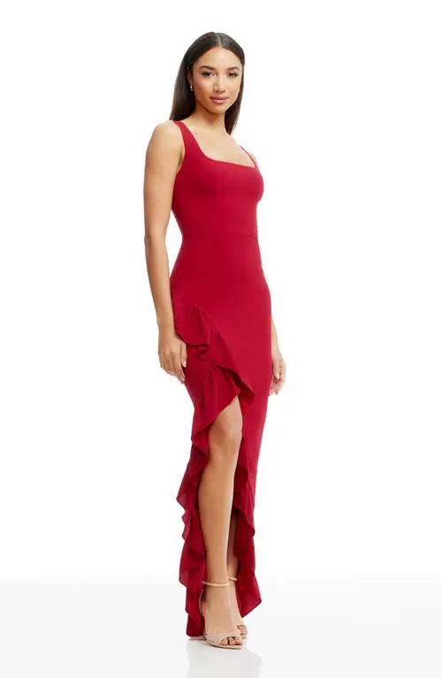Dress The Population Charlene Ruffle Gown - Garnet